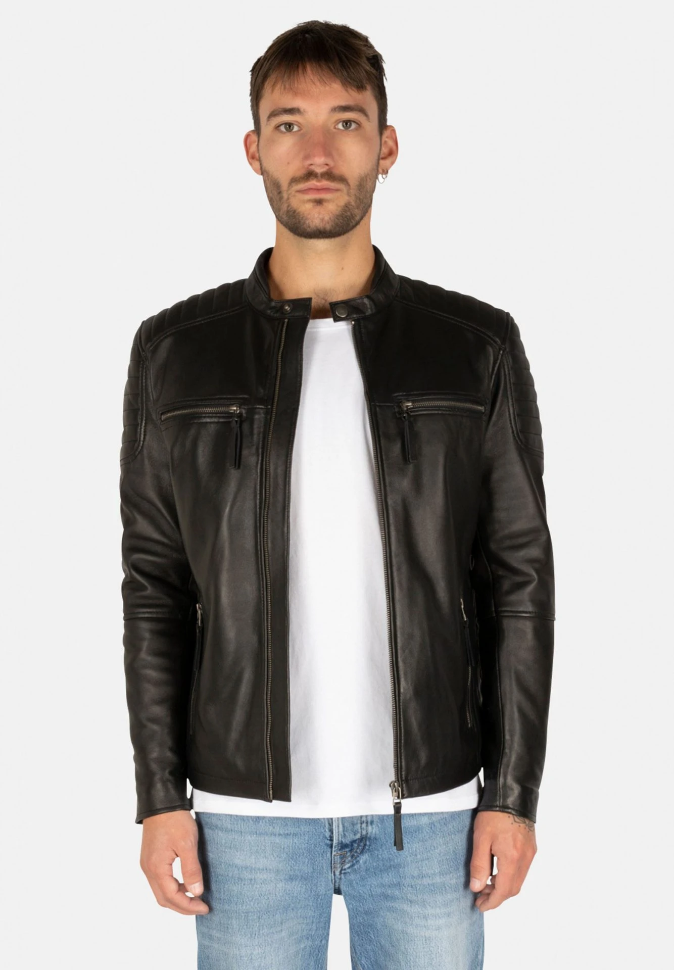 Harrison Black Leather Jacket | Men's Genuine Leather Biker Jackets